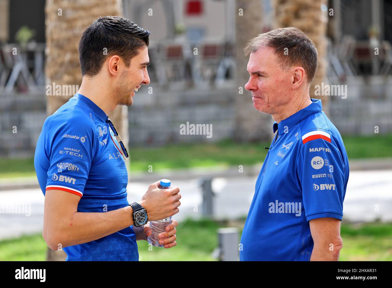 Bahrain, UAE. 11th Mar 2022. (L to R): Esteban Ocon (FRA) Alpine F1 ...