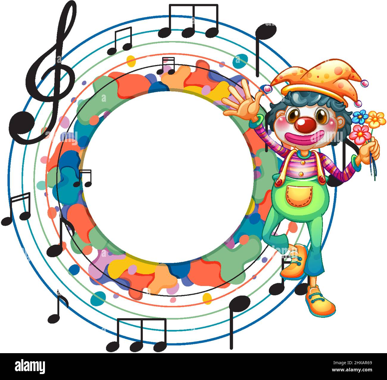 Cute clown with blank music note template illustration Stock Vector ...