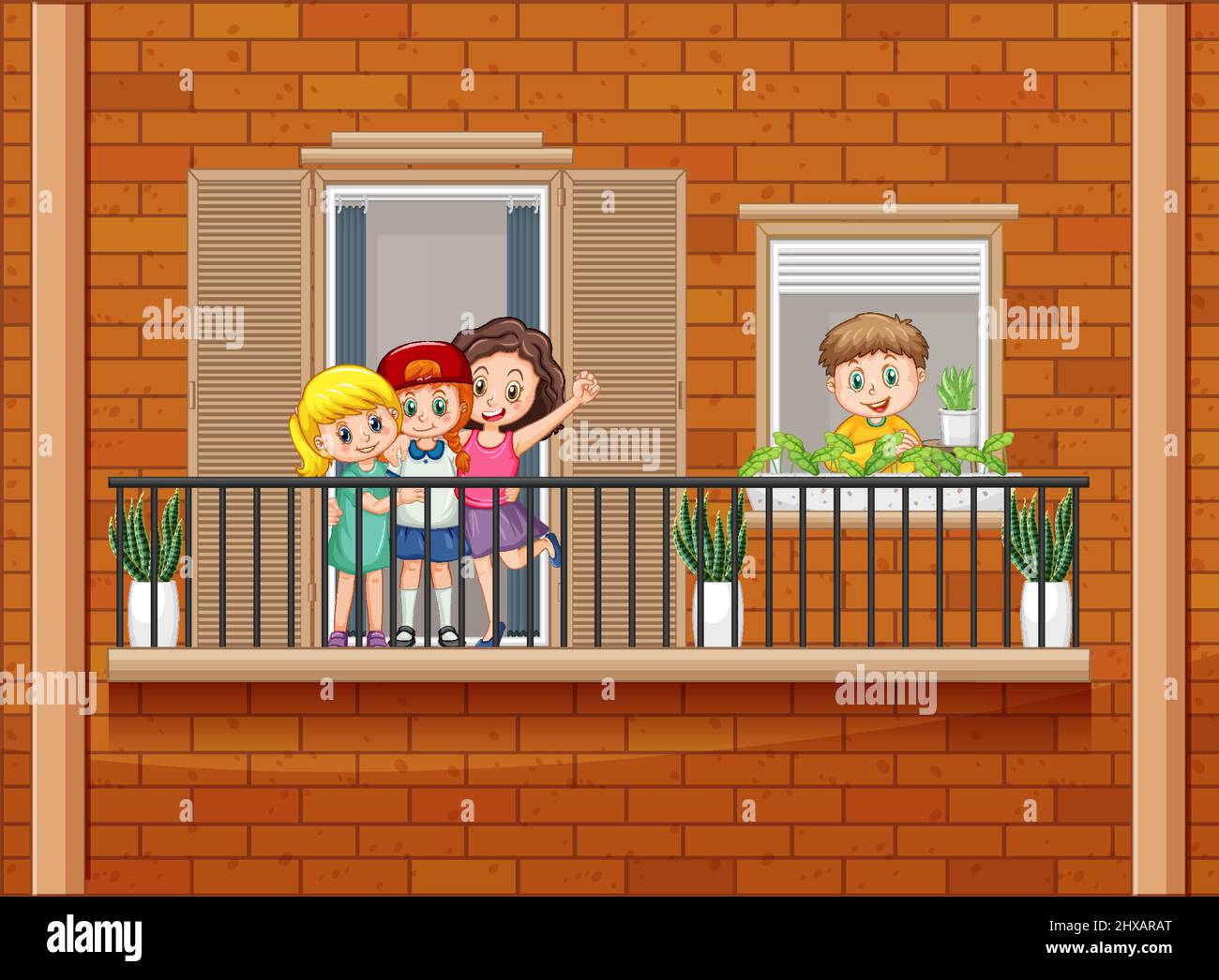 Apartment windows with neighbors cartoon character illustration Stock ...