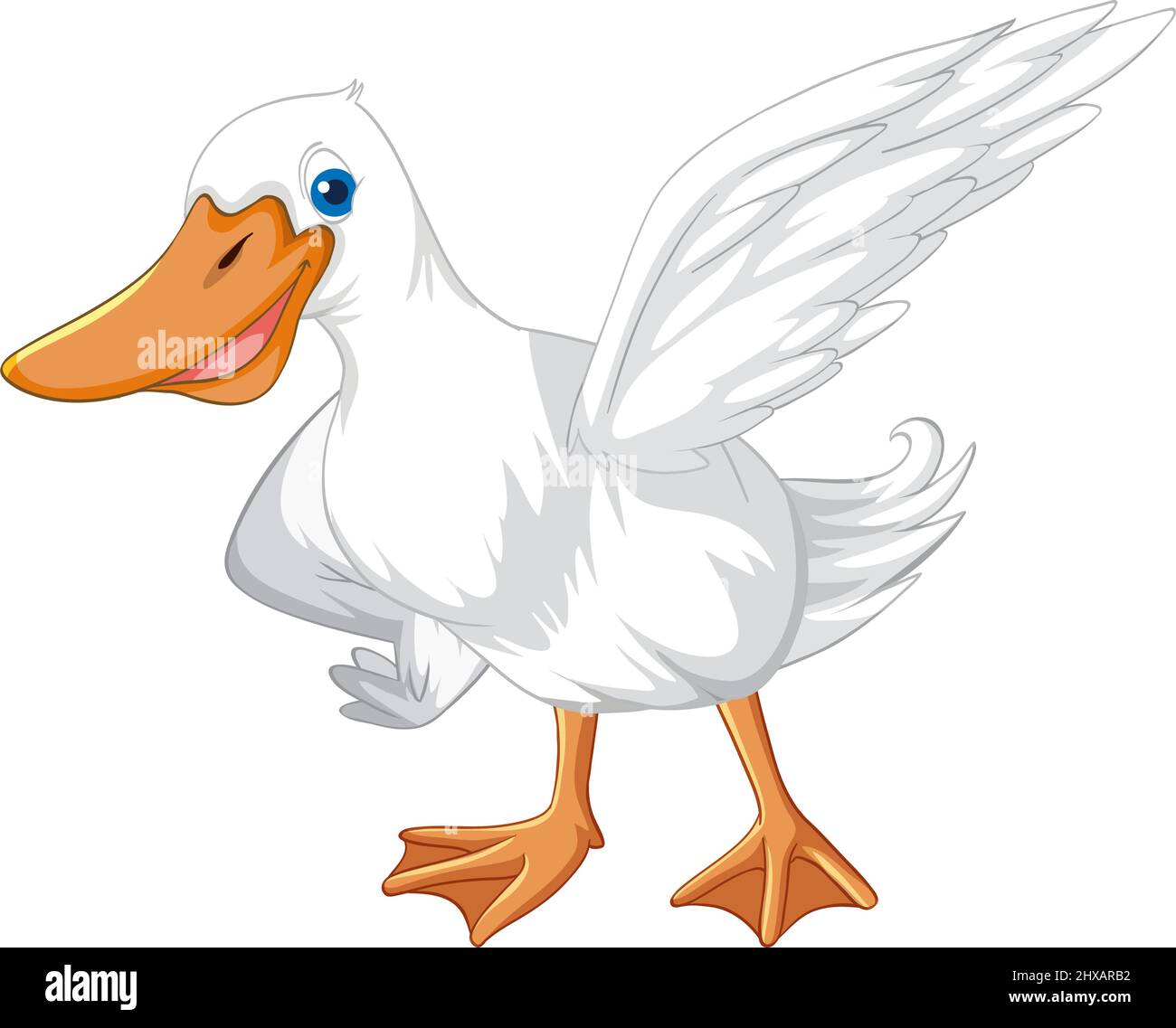 White duck cartoon character on white background illustration Stock ...