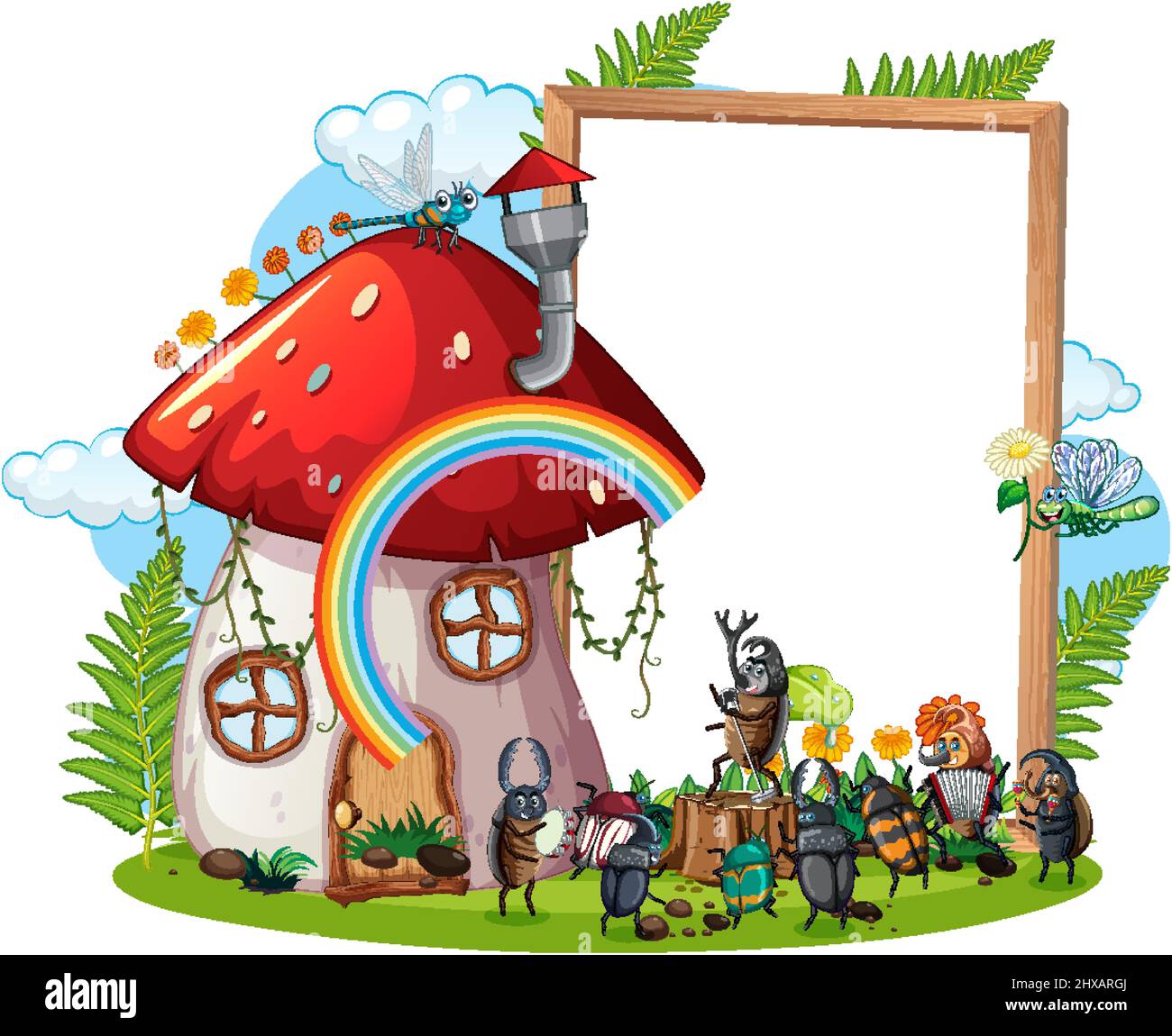 Insect with wooden frame board banner illustration Stock Vector Image ...