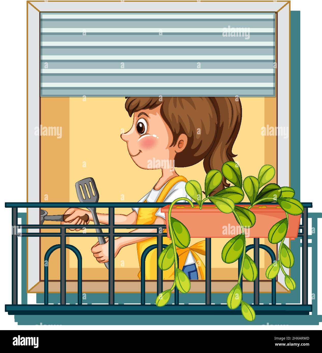 View through the window of a woman cooking illustration Stock Vector ...