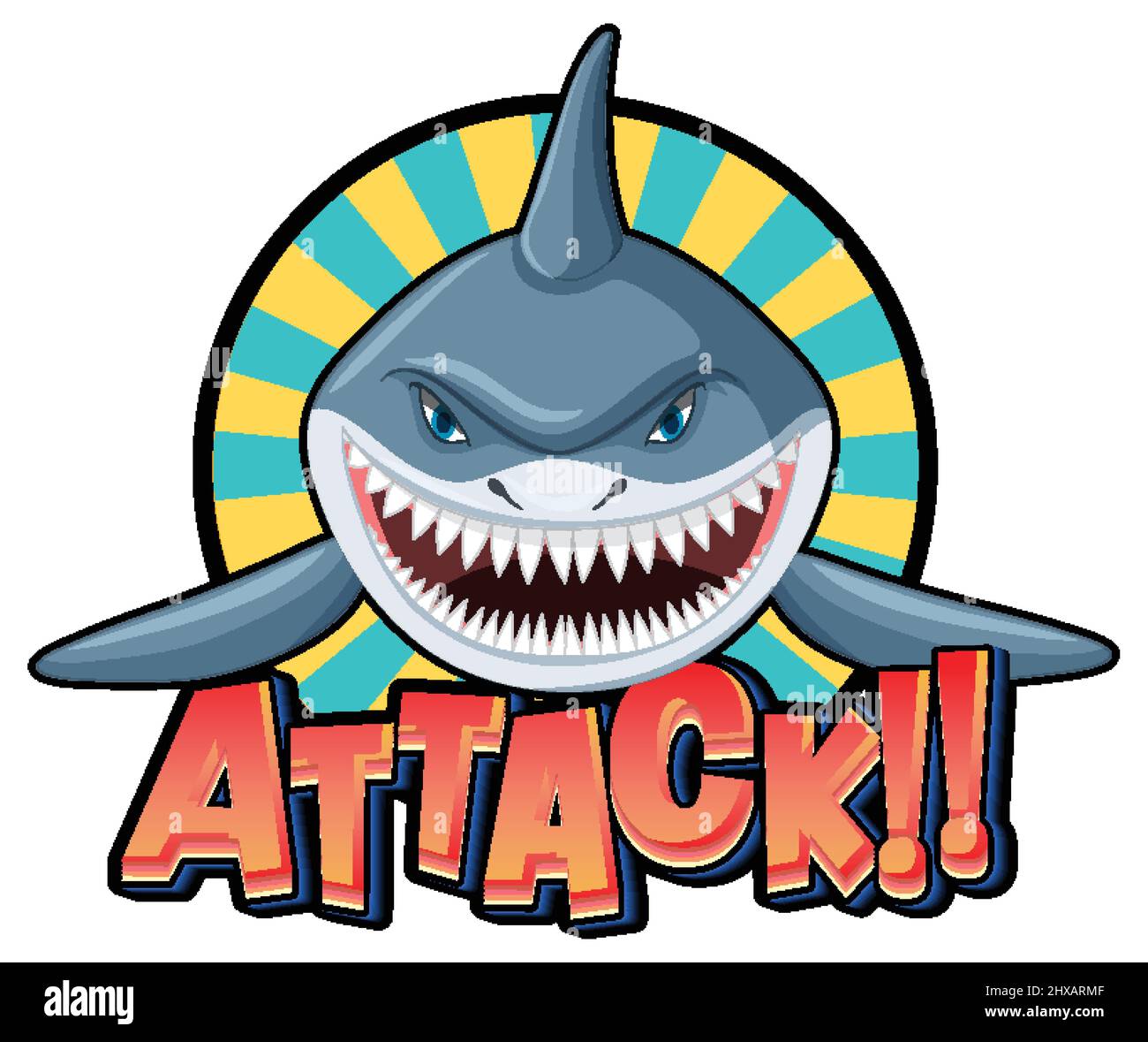 A Marine logo with big blue shark and Attack text illustration Stock ...