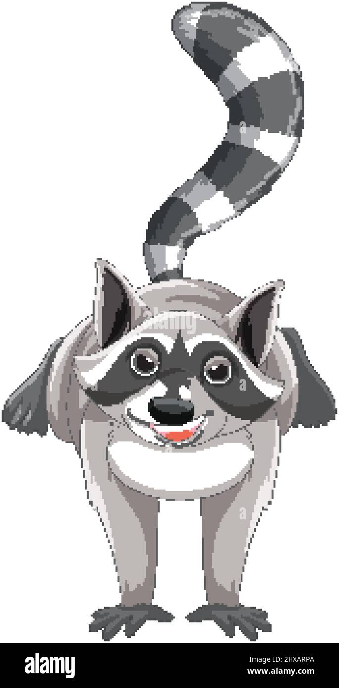 Cute cartoon raccoon jumping on white background illustration Stock ...