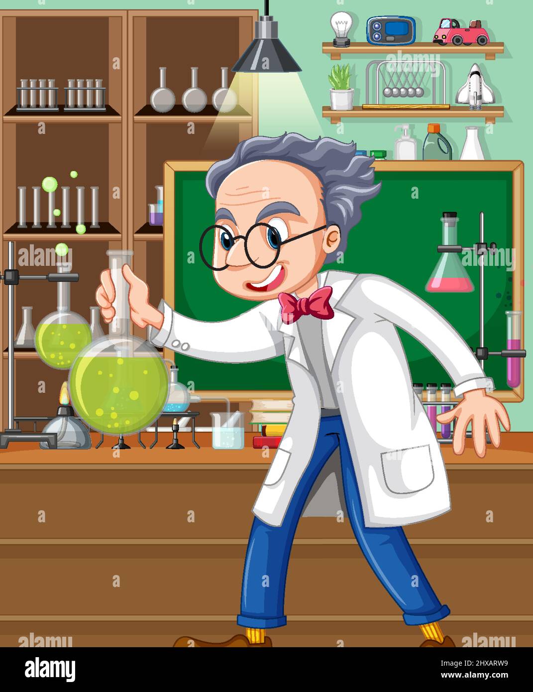 Laboratory scene with scientist cartoon character illustration Stock ...