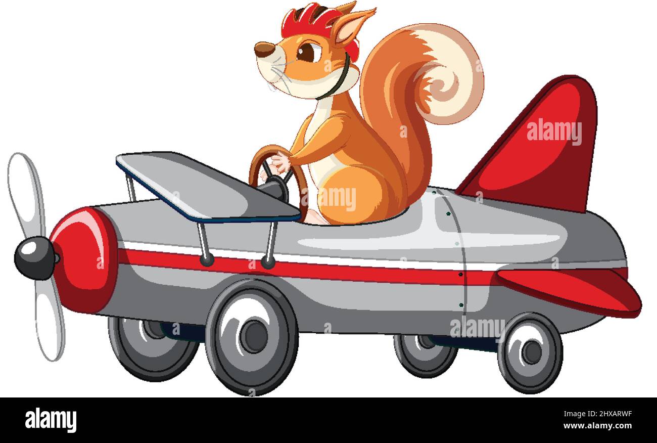 A squirrel fly a plane on white background illustration Stock Vector ...