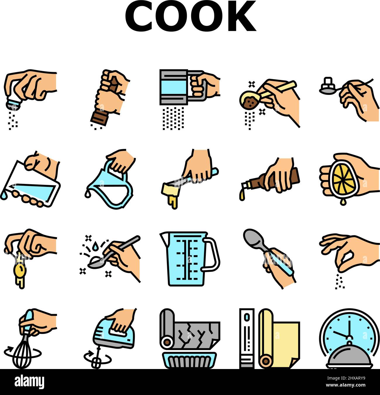 Cook Instruction For Prepare Meal Icons Set Vector Stock Vector Image ...