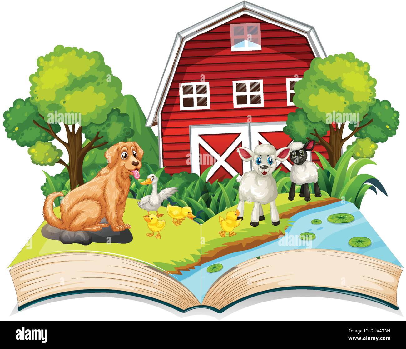 Open book farm theme on white background illustration Stock Vector ...