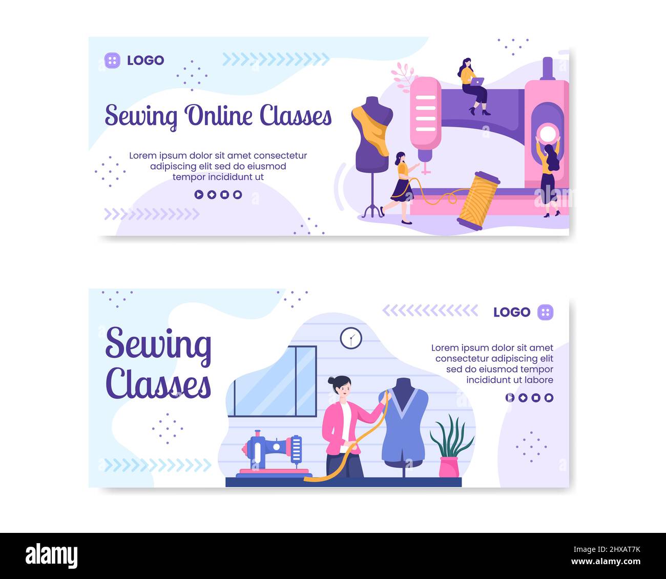 Sewing or Tailor Classes Banner Template Flat Illustration Editable of ...