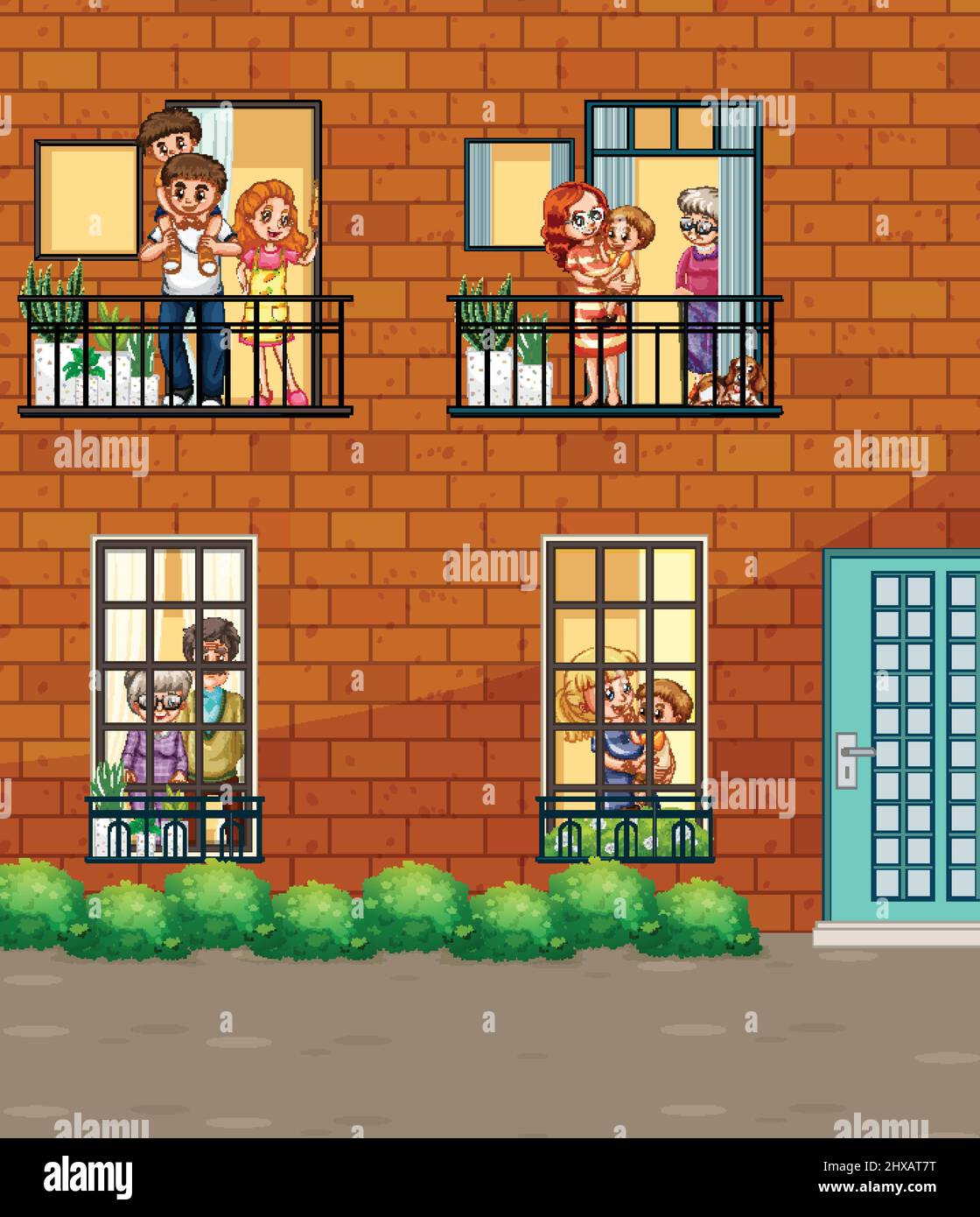 Building facade with people at the windows illustration Stock Vector ...