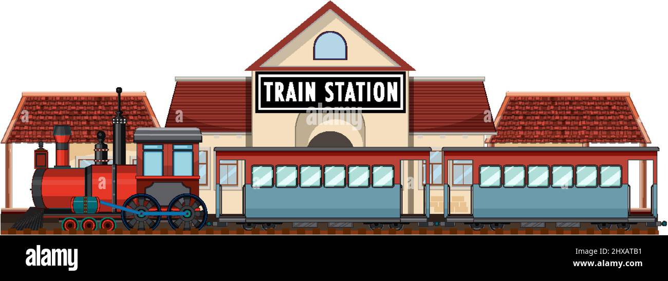 Train station with steam locomotive illustration Stock Vector Image ...