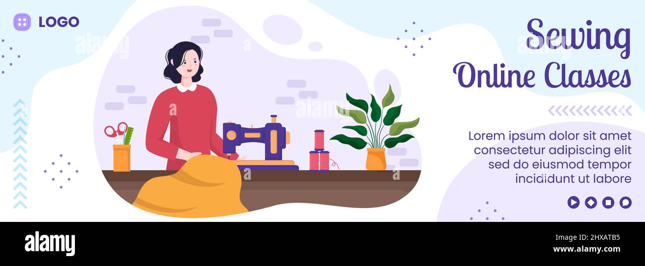 Sewing or Tailor Classes Cover Template Flat Illustration Editable of ...