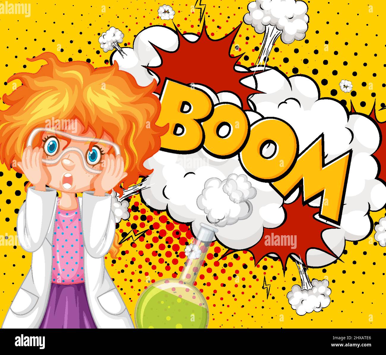 Scientist character with boom speech and facial expression retro comic ...