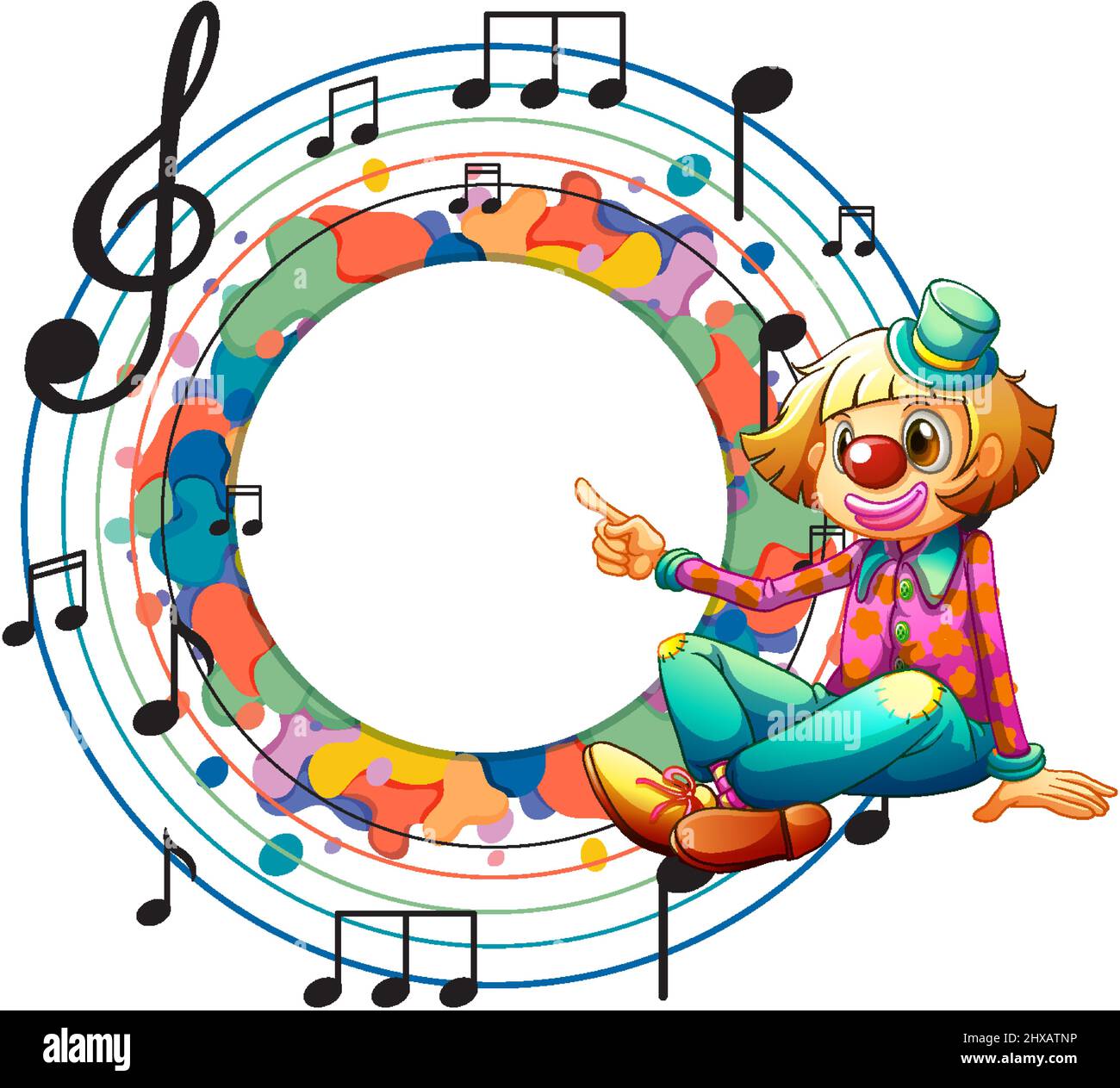 Cute clown with blank music note template illustration Stock Vector ...