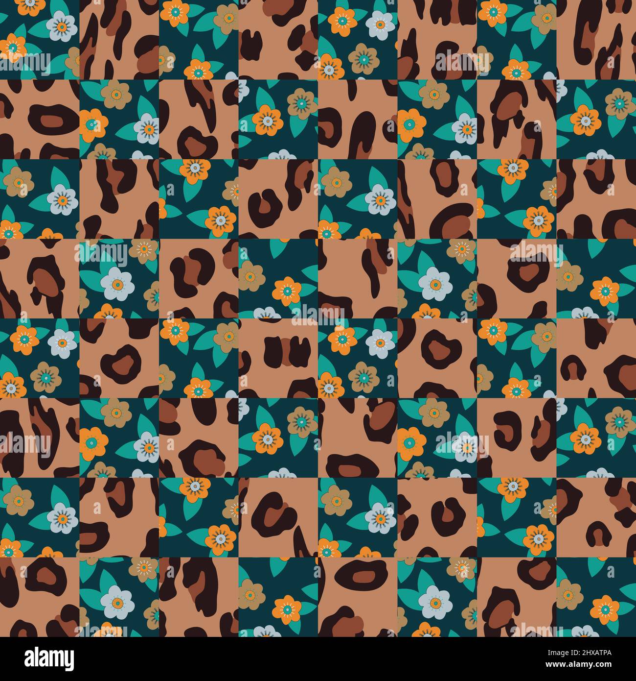 Seamless abstract colorful patchwork pattern. Leopard skin and floral ...