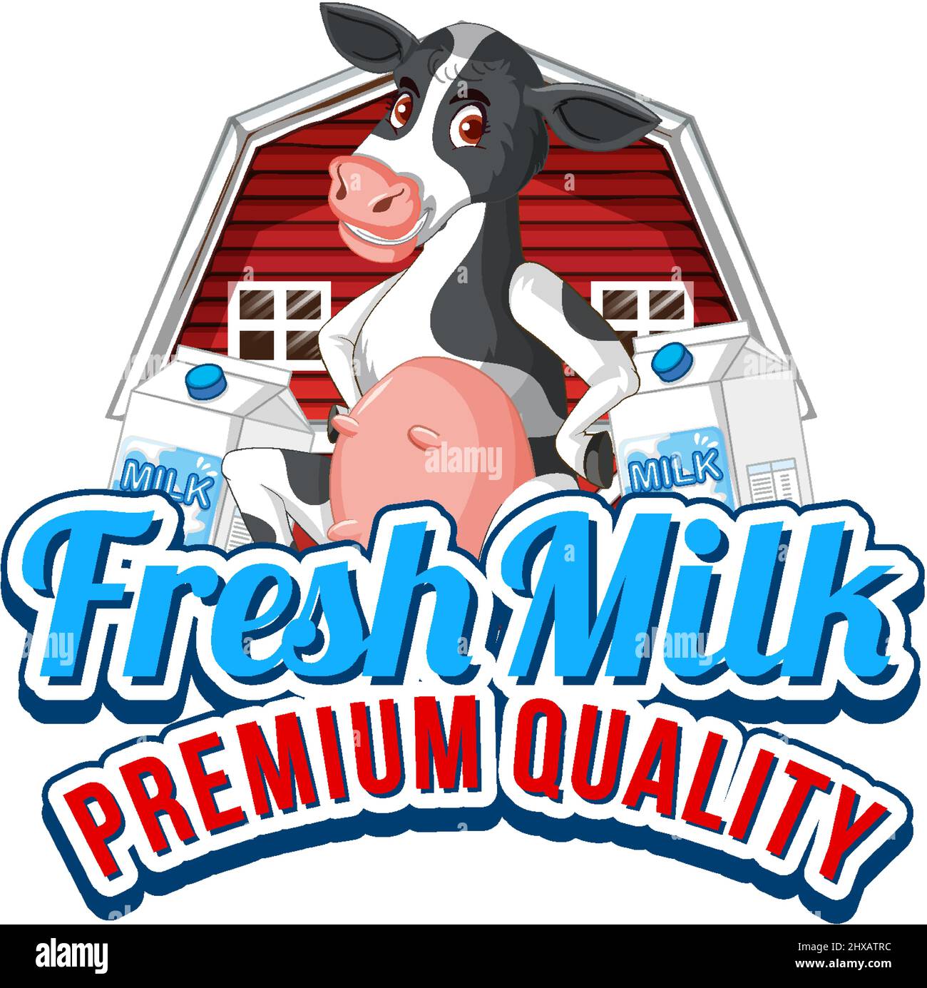 Fresh milk word logo with a dairy cow cartoon illustration Stock Vector ...