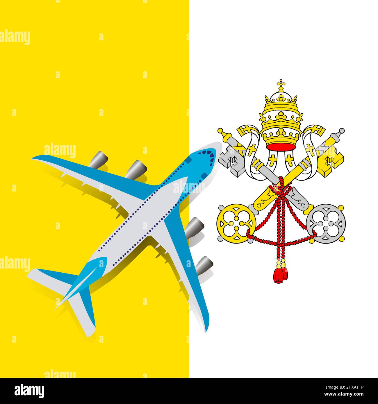 Plane and flag of Vatican City Holy See. Travel concept for design. The ...