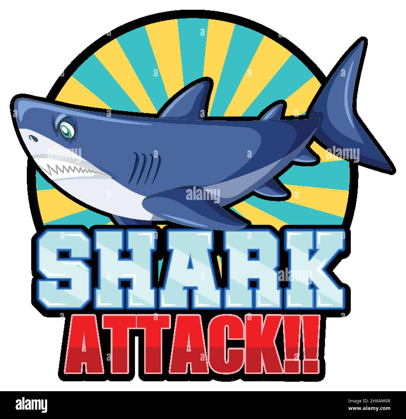 A Marine logo with big blue shark and Shark attack text illustration ...