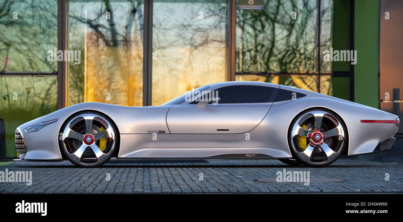 Mercedes-Benz AMG Vision Gran Turismo in front of a modern building ...