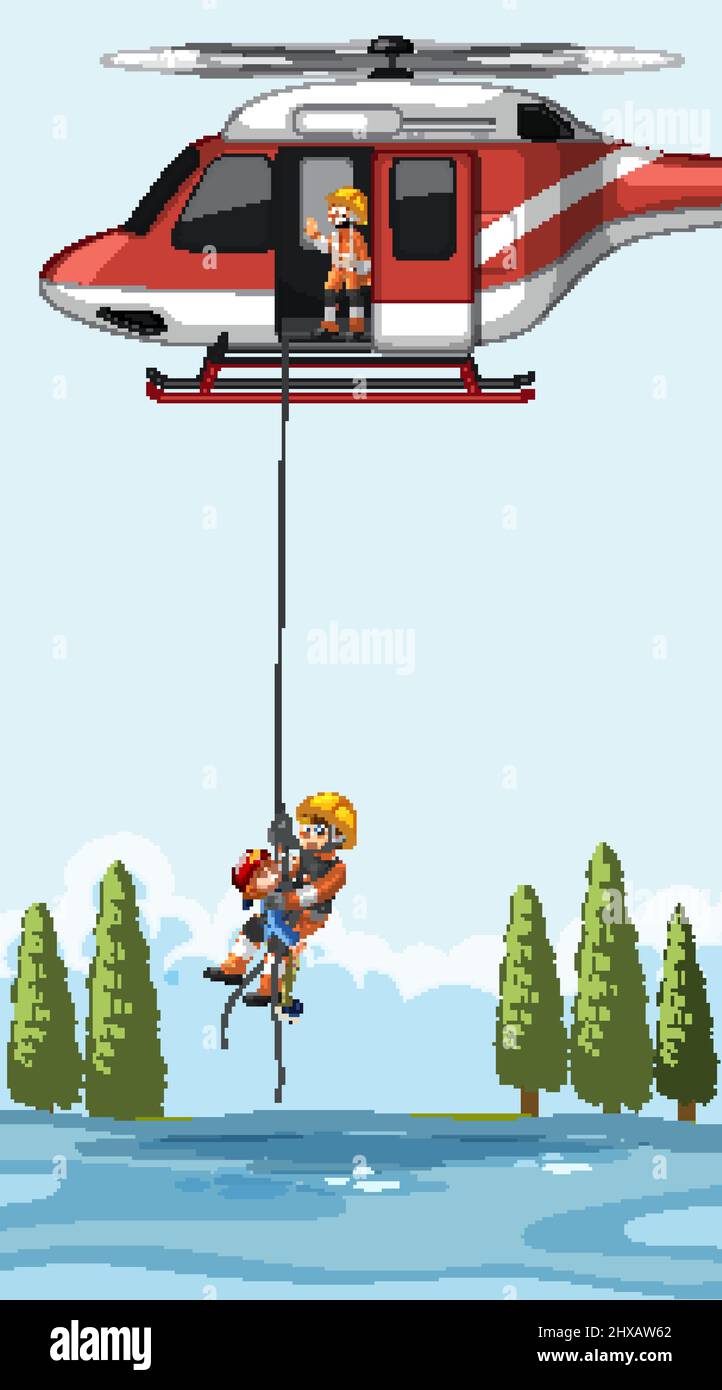 River scene with rescue in cartoon style illustration Stock Vector ...