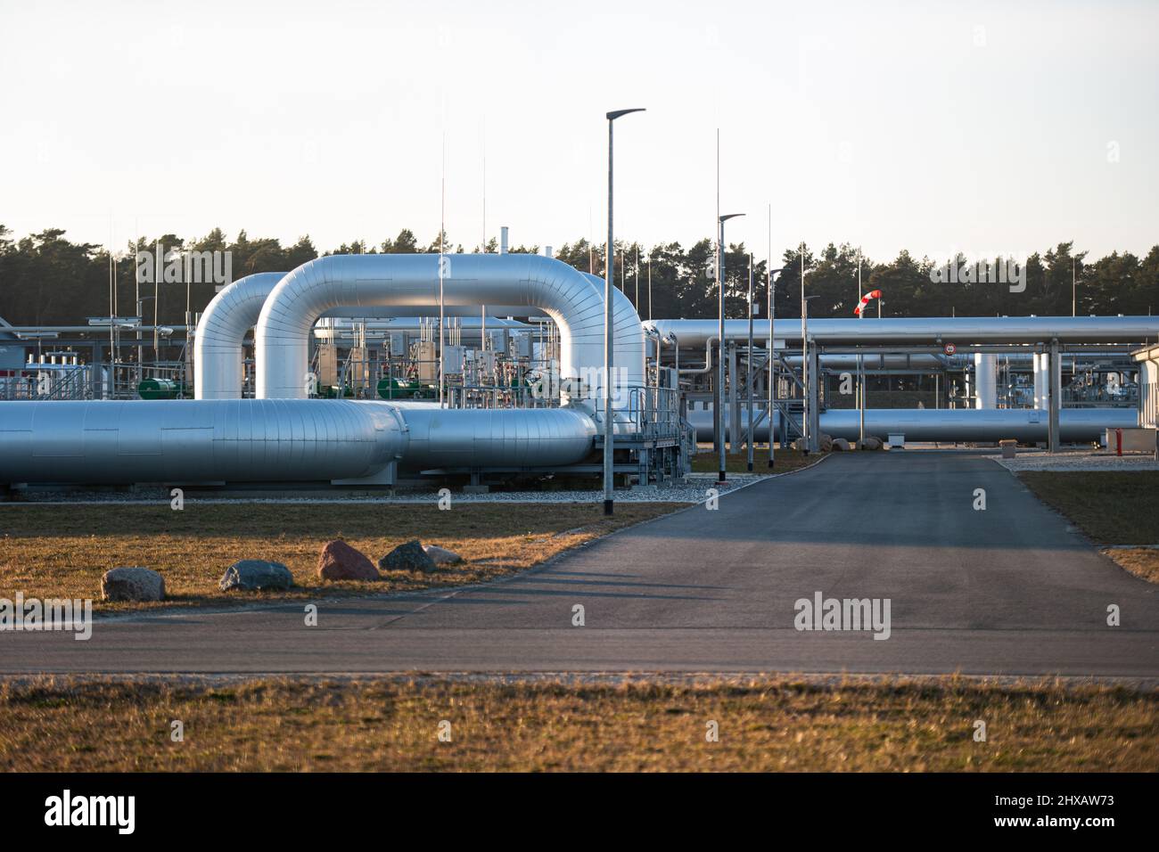 Lubmin, Germany. 10th Mar, 2022. View of pipe systems and shut-off ...