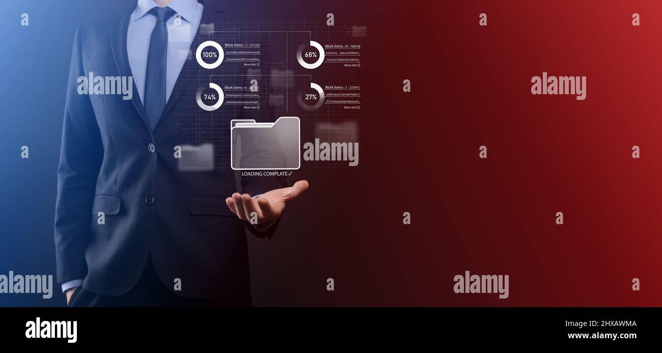 Business developer hand using board framework on virtual modern computer showing innovation ...