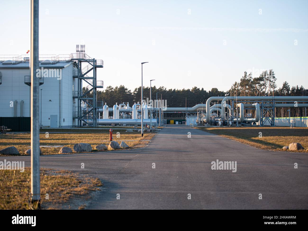 Lubmin, Germany. 10th Mar, 2022. View of pipe systems and shut-off ...