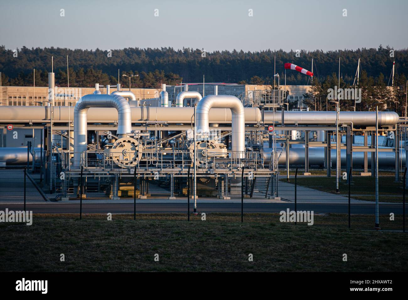 Lubmin, Germany. 10th Mar, 2022. View of pipe systems and shut-off ...