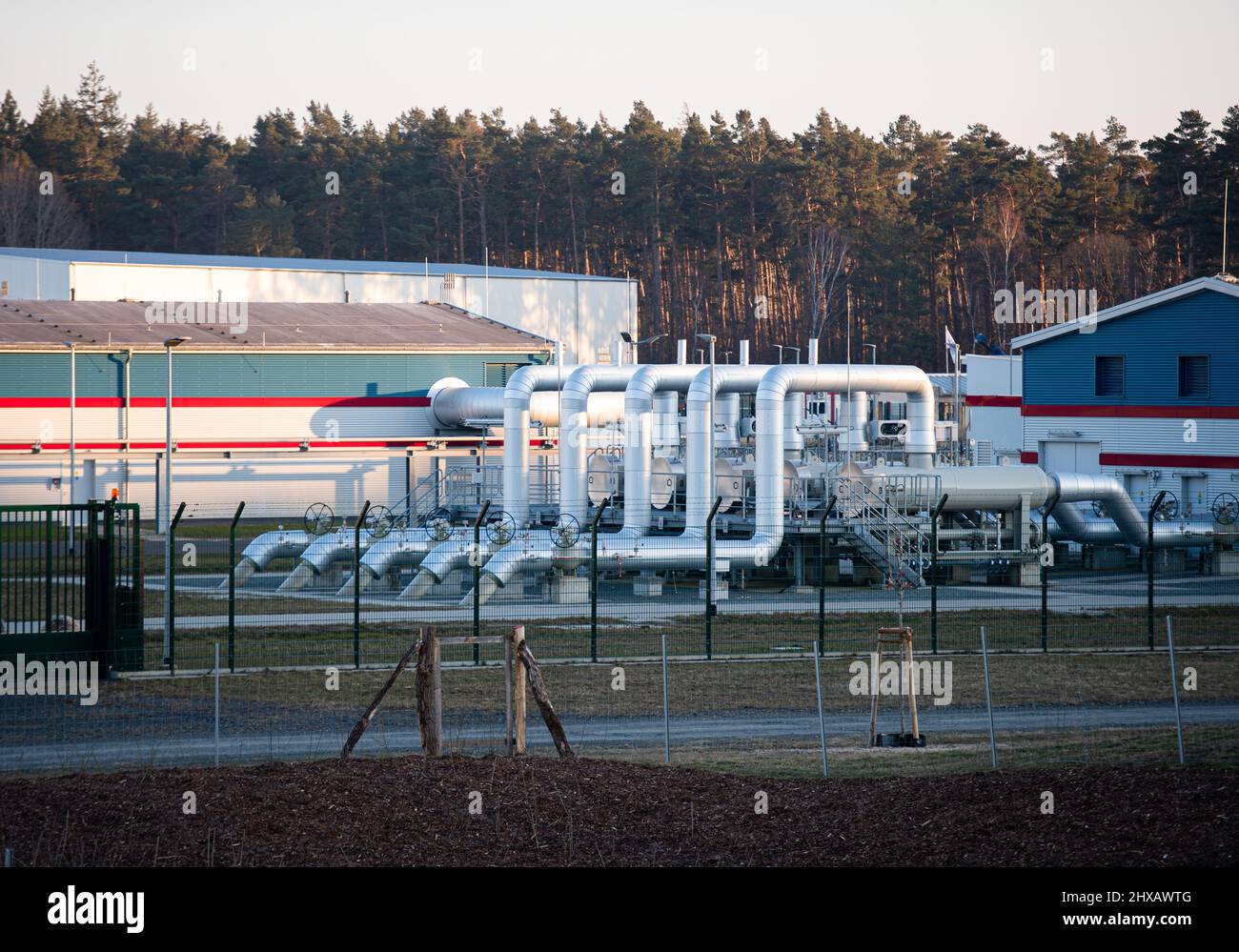 Lubmin, Germany. 10th Mar, 2022. View of pipe systems and shut-off ...