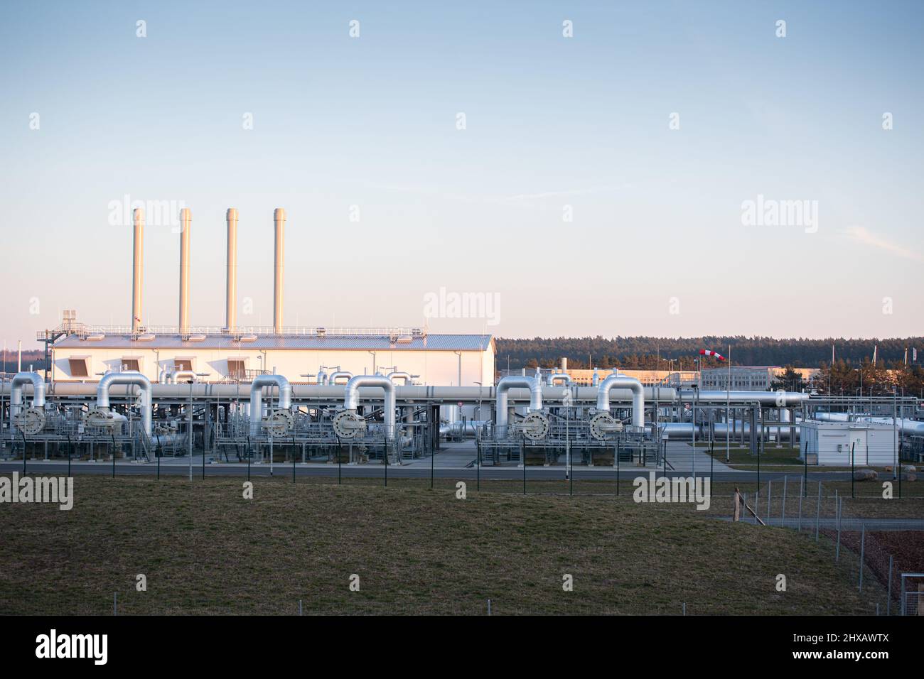 Lubmin, Germany. 10th Mar, 2022. View of pipe systems and shut-off ...