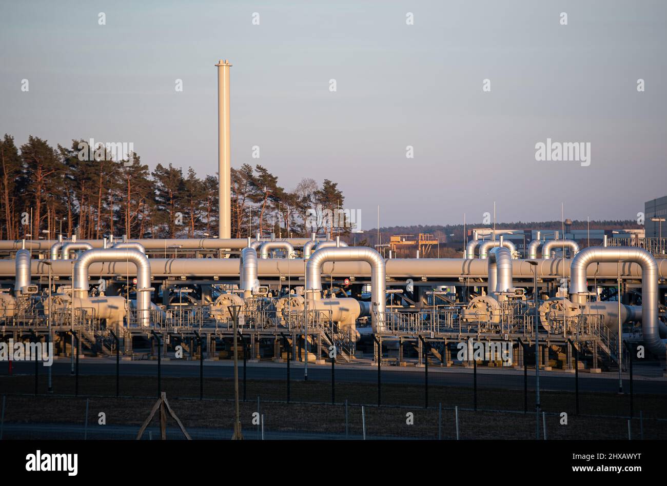 Lubmin, Germany. 10th Mar, 2022. View of pipe systems and shut-off ...