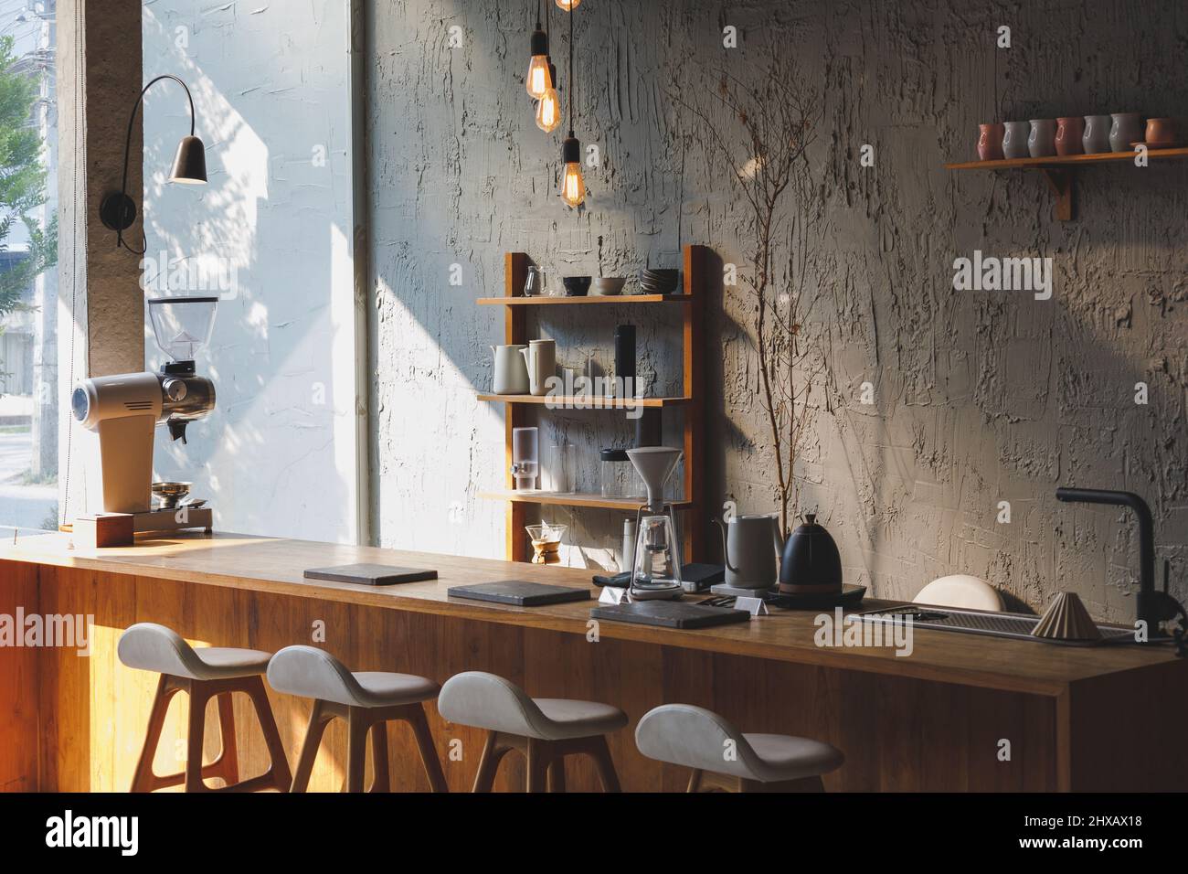 cafe interior Layout in a loft style in dark colors open space interior ...