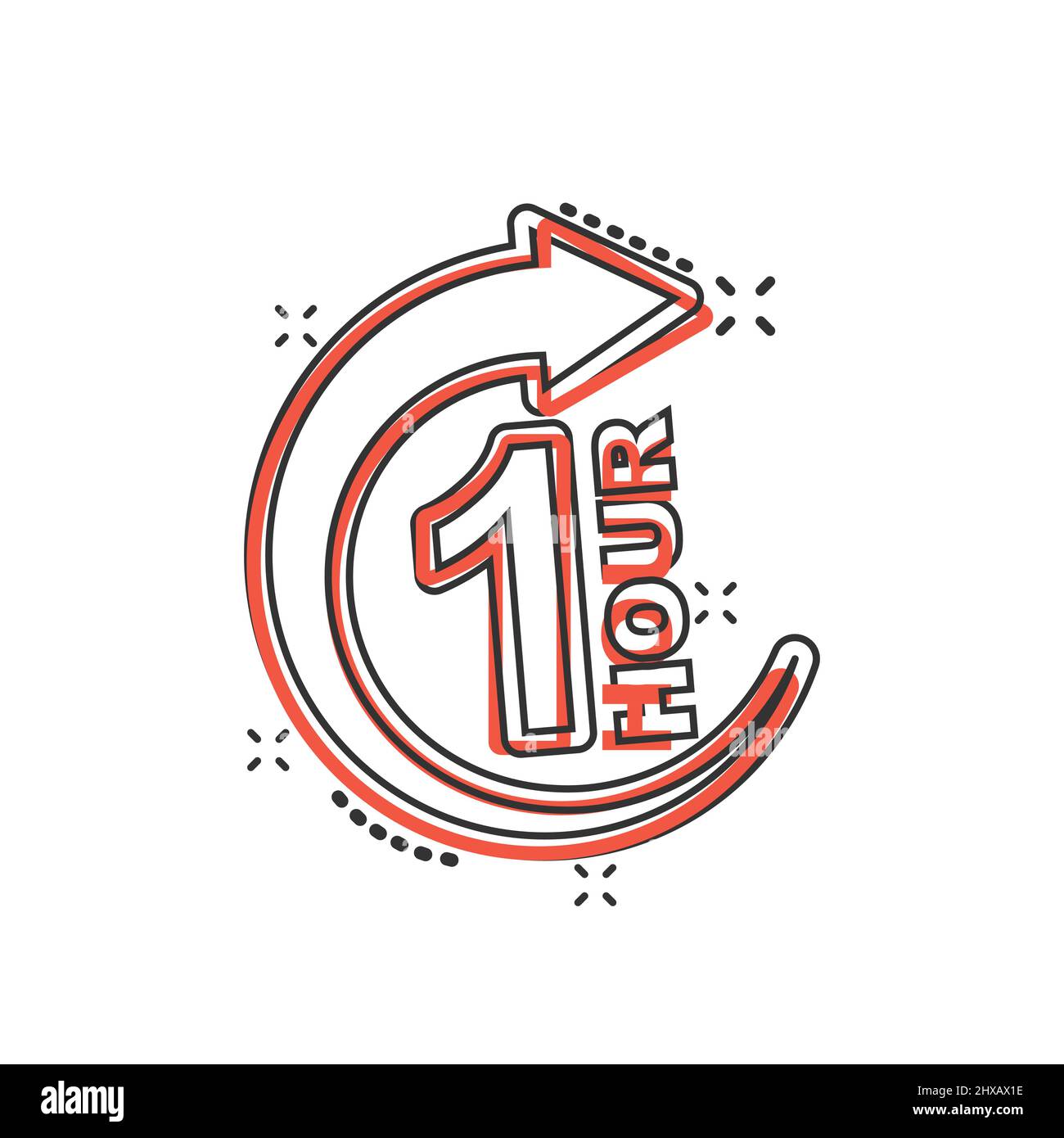 1 hour clock icon in comic style. Timer countdown cartoon vector ...
