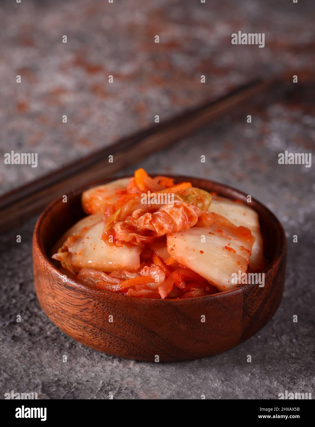 fermented Korean cabbage kimchi in a wooden bowl Stock Photo - Alamy
