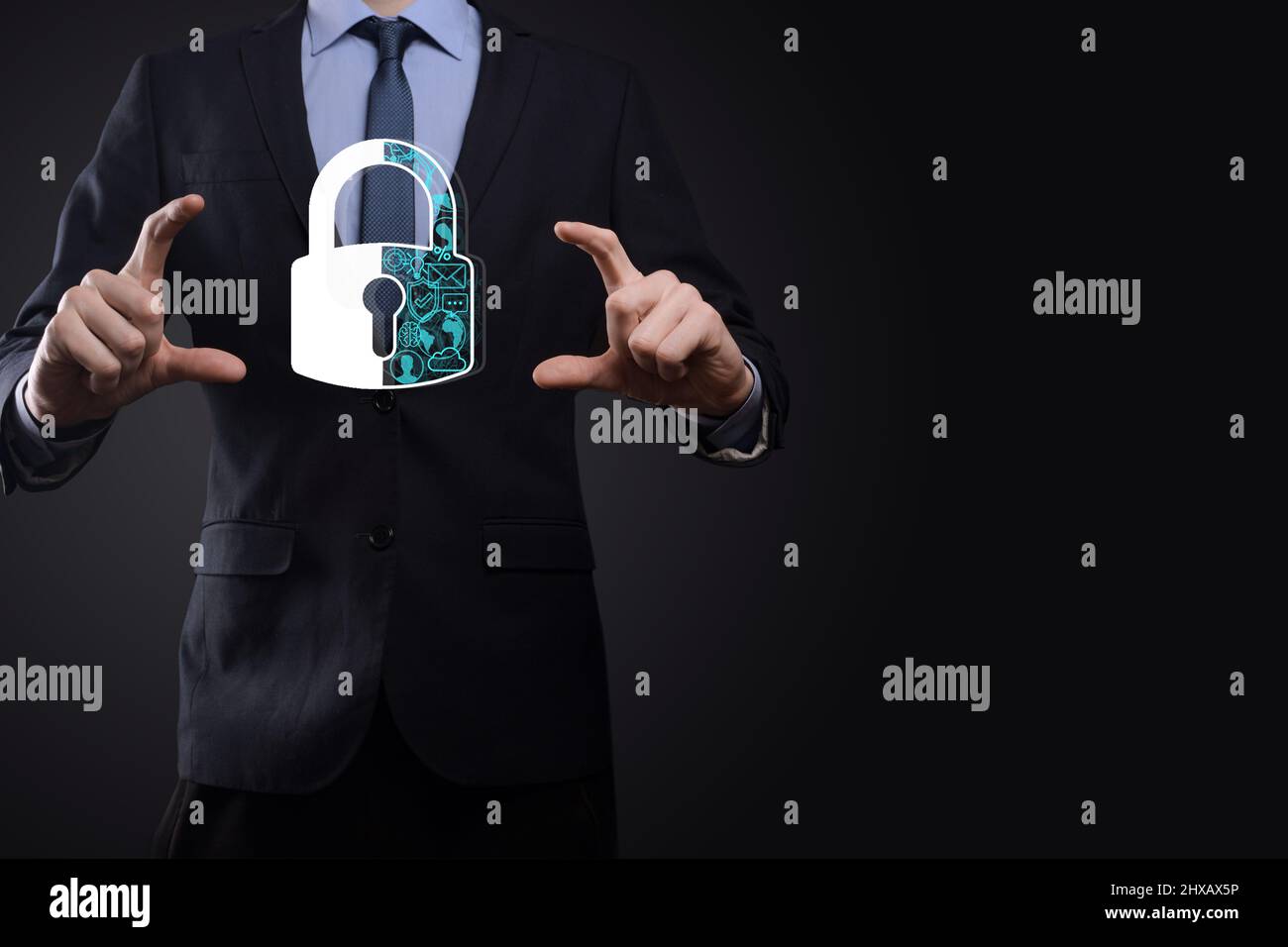 Cyber security network. Padlock icon and internet technology networking ...