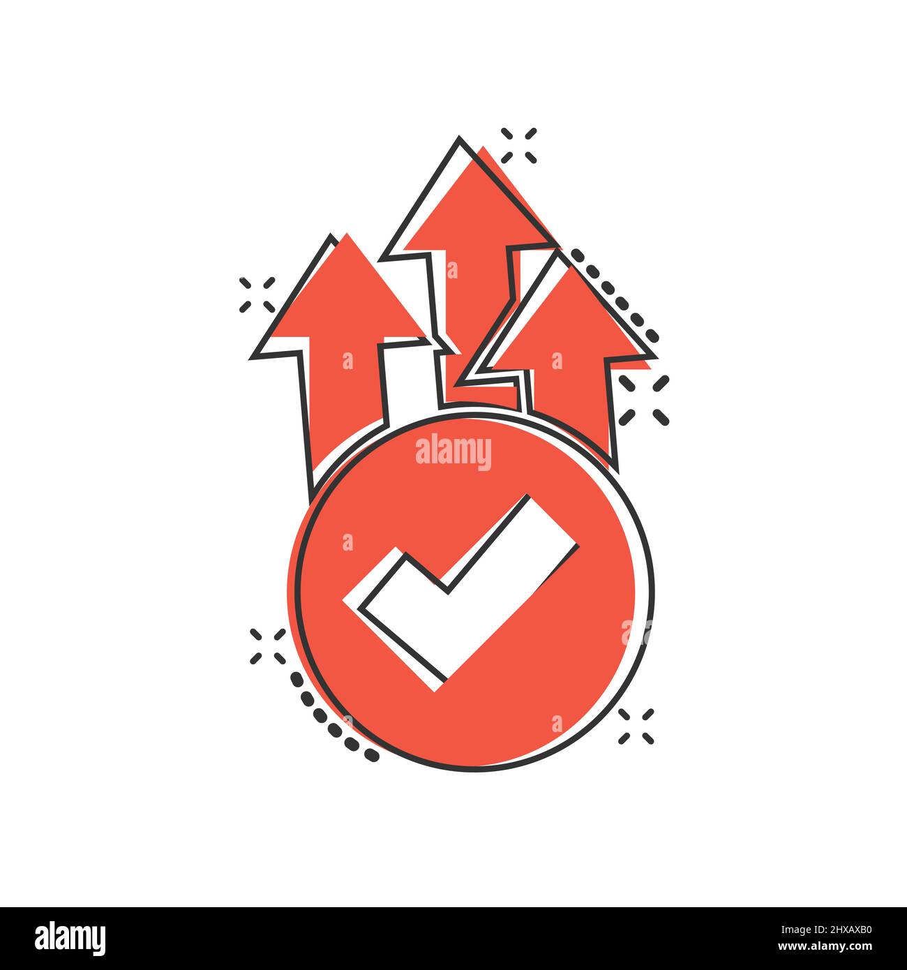 Growth arrow check icon in comic style. Revenue approval cartoon vector ...