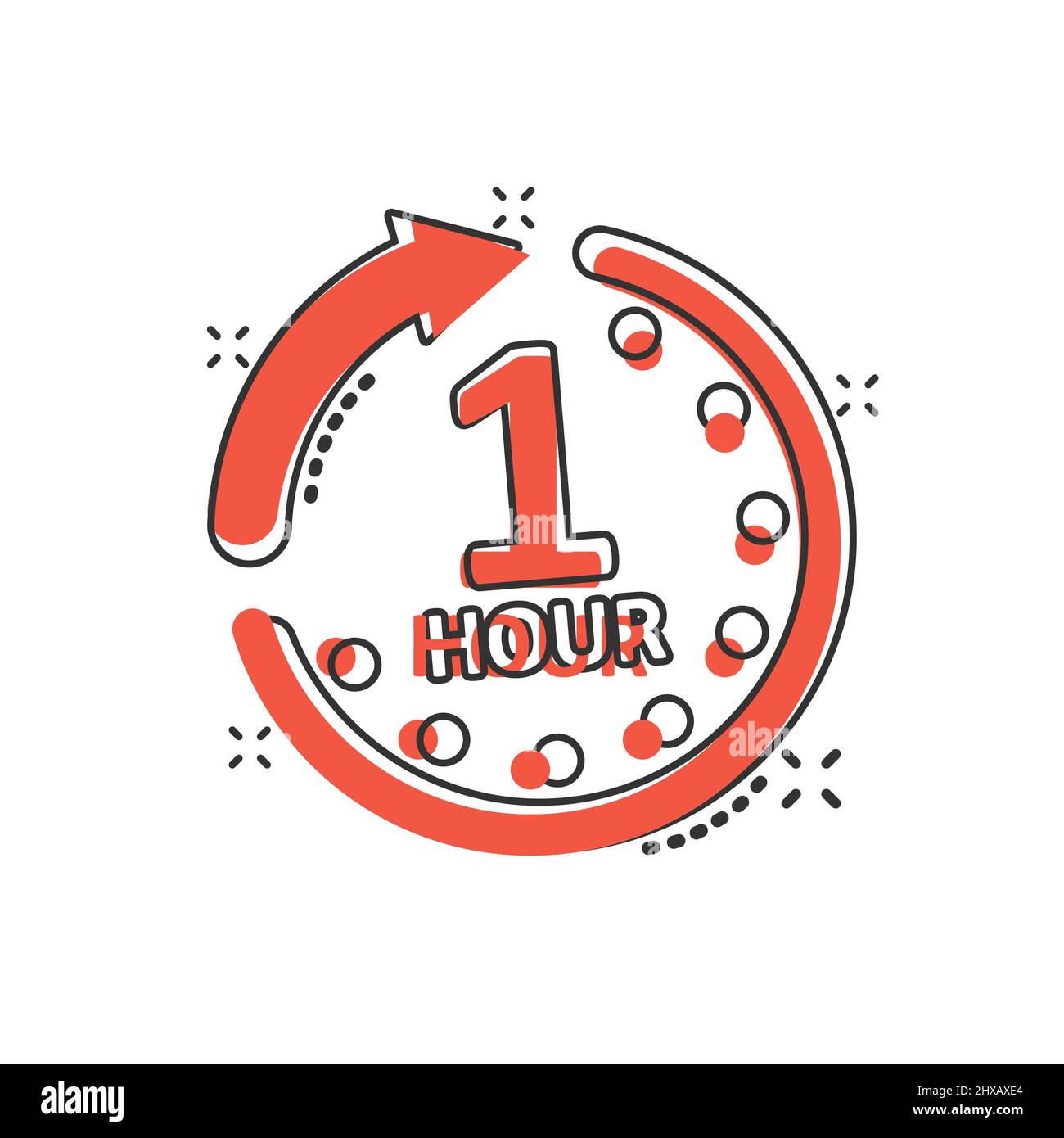 1 hour clock icon in comic style. Timer countdown cartoon vector ...