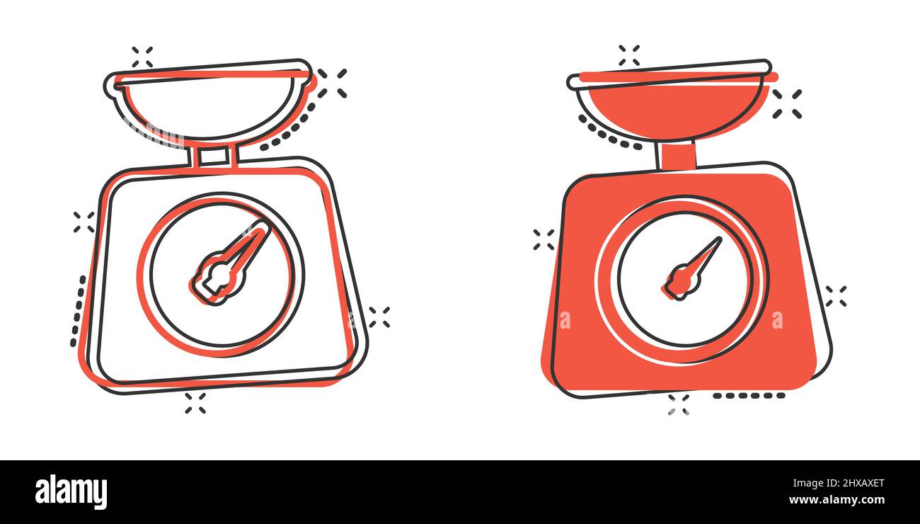 Bathroom weight scale icon in comic style. Mass measurement cartoon ...