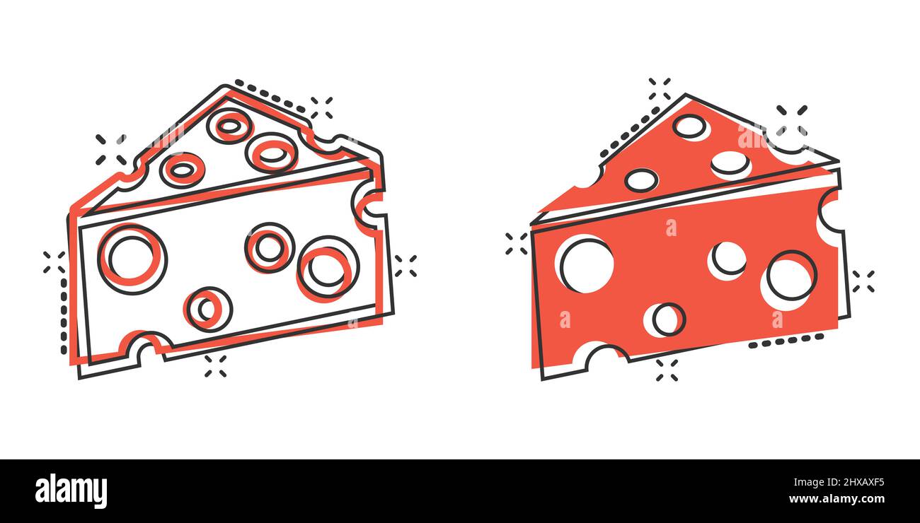 Cheese slice icon in comic style. Milk food cartoon vector illustration ...