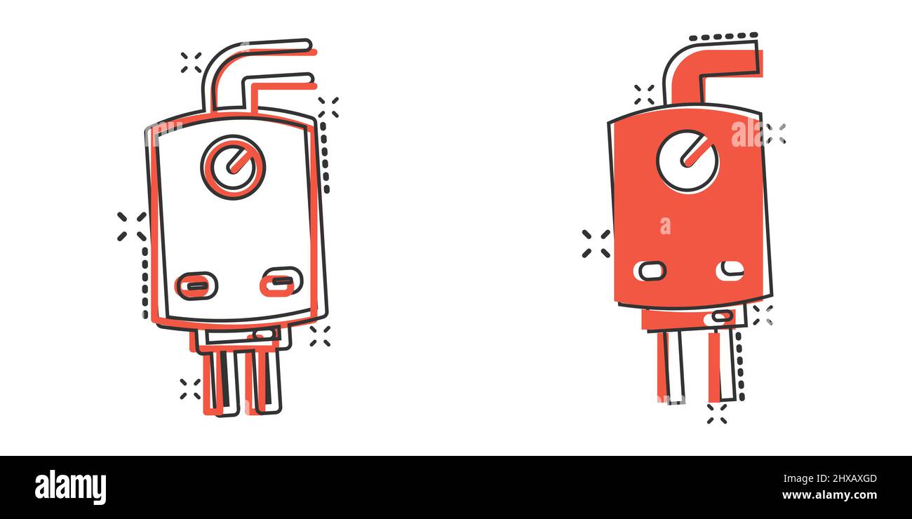 Gas boiler icon in comic style. Heater cartoon vector illustration on ...