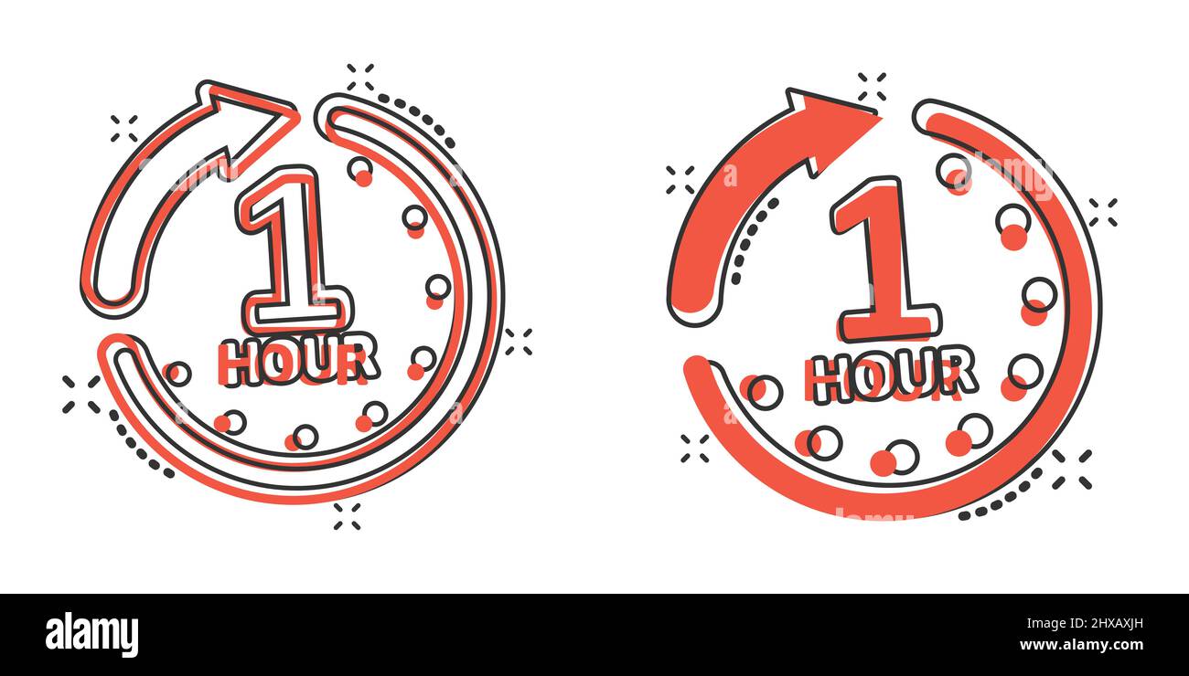 1 hour clock icon in comic style. Timer countdown cartoon vector ...