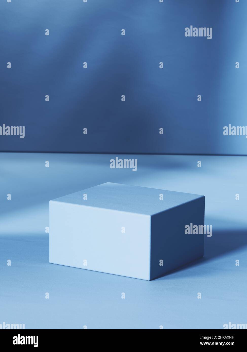 Blue toned square empty pedestal and shaded background. 3d computer ...