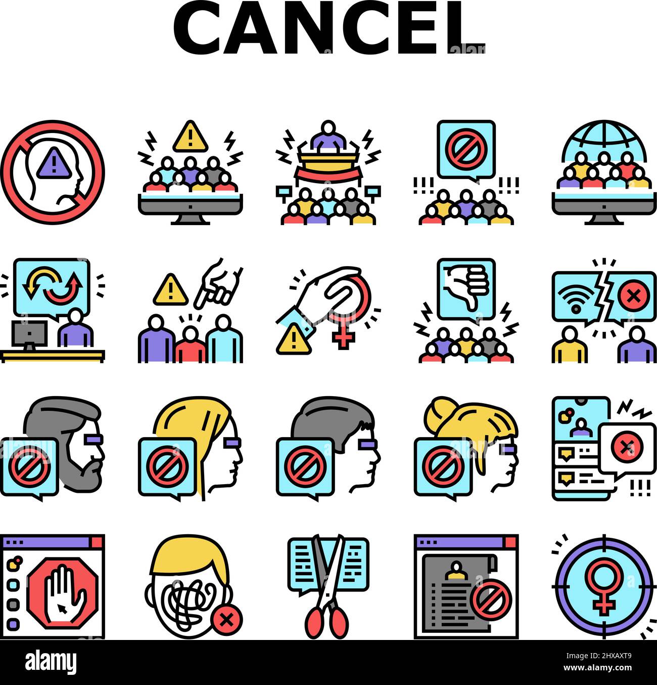 Cancel Culture And Discrimination Icons Set Vector Stock Vector Image ...
