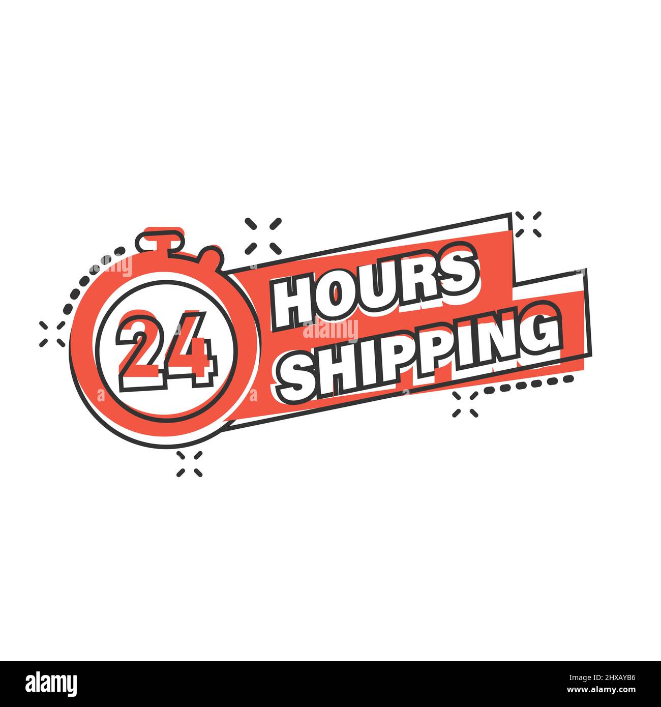 Shipping 24 hours icon in comic style. Delivery countdown cartoon ...