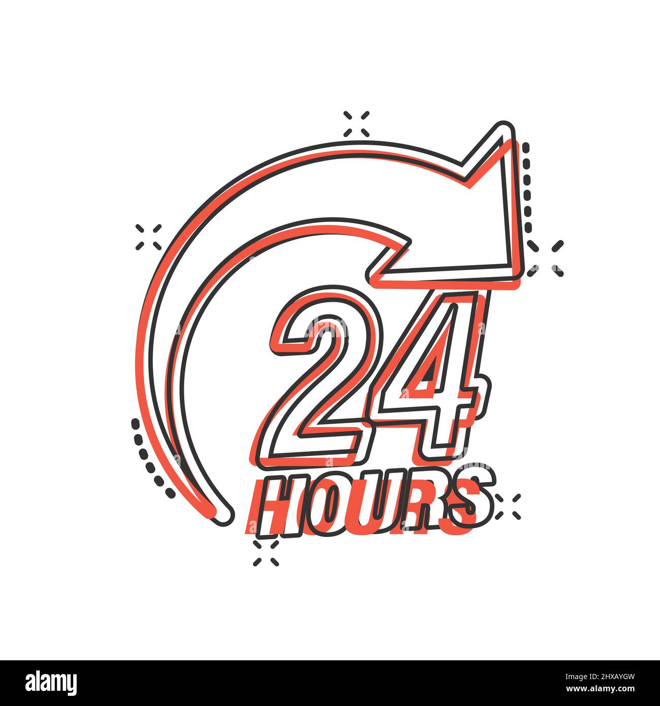 24 hours service icon in comic style. All day business and service ...