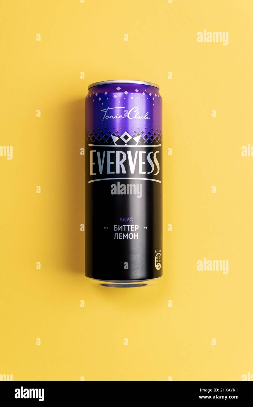 Tyumen, Russia-December 27, 2021: Evervess bitter lemon can. This ...