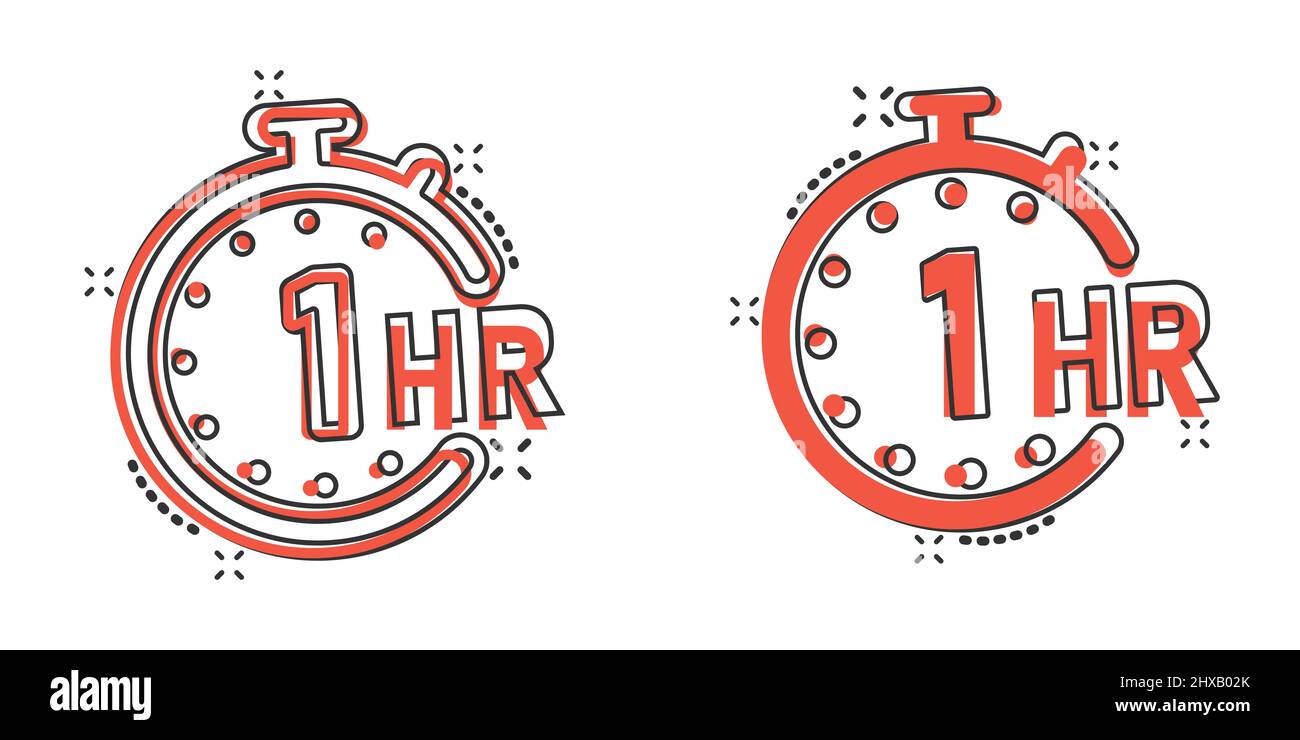 1 hour clock icon in comic style. Timer countdown cartoon vector ...
