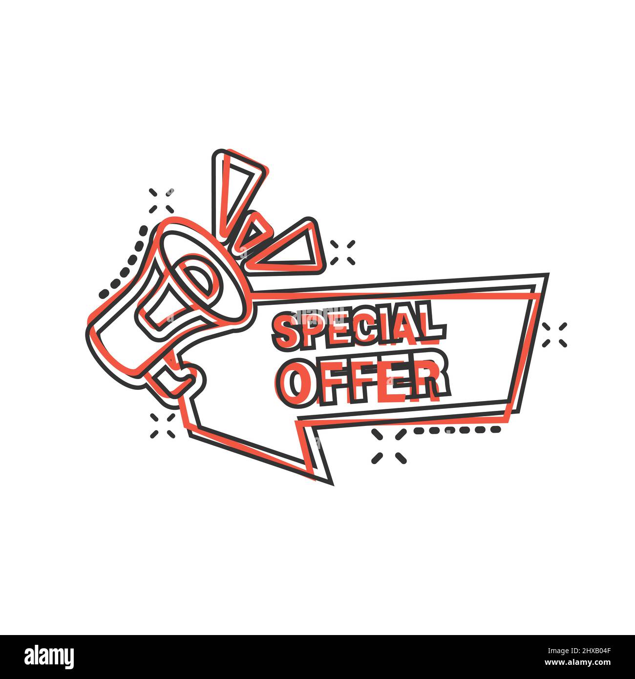 Special offer label icon in comic style. Megaphone with discount ...