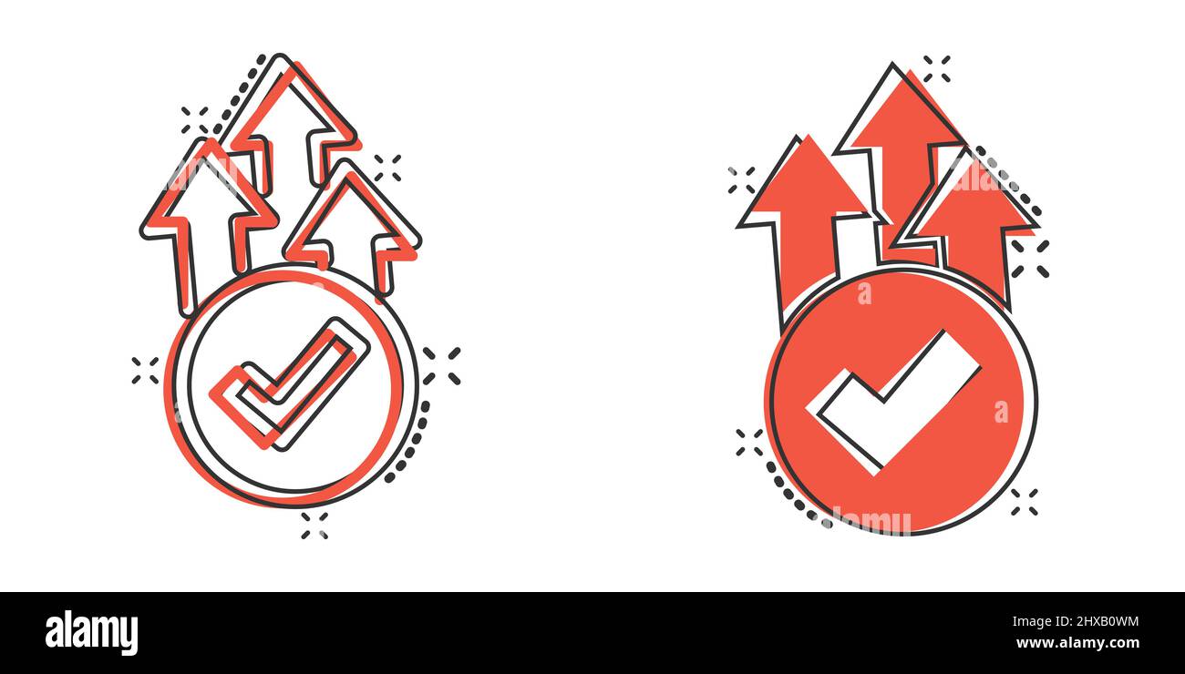 Growth arrow check icon in comic style. Revenue approval cartoon vector ...