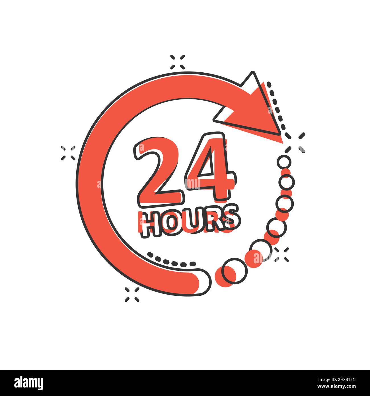 24 hours service icon in comic style. All day business and service ...